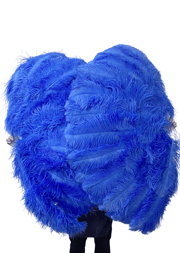 deep sky blue Professional Triple Layers Ostrich Feather Fan 34"x 65 ...