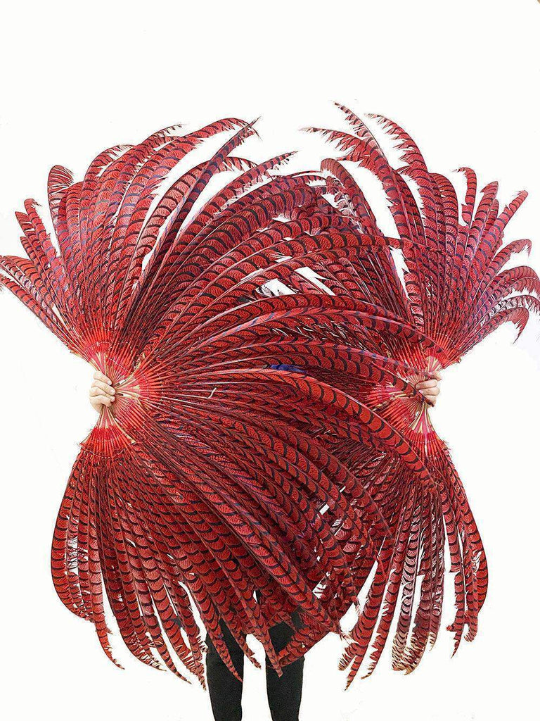 Red huge Tall Pheasant Feather Fan Burlesque Perform Friend | hotfans