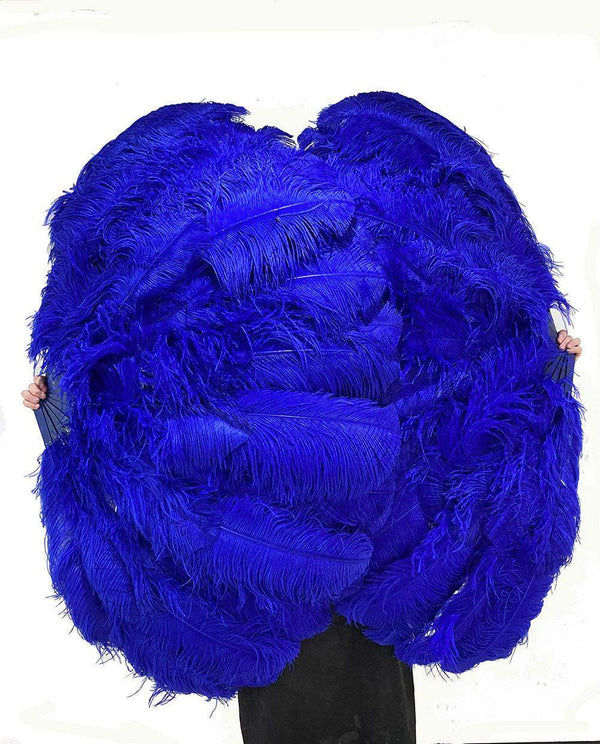 Royal blue Professional Triple Layers Ostrich Feather Fan 34"x 65 ...