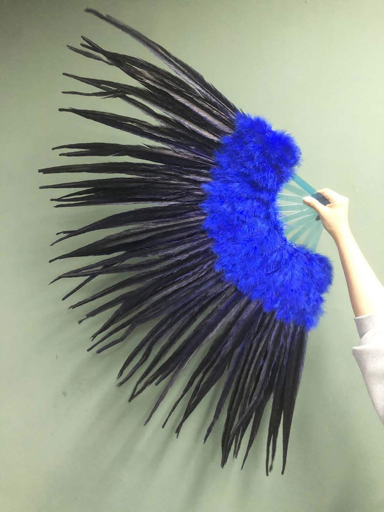 Blue Marabou & Pheasant Feather Fan 29'x 53' with Travel leather Bag