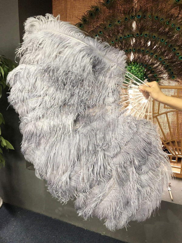 Dark grey intermediate 2 layers Ostrich Feather Fan 30"x 54" | Feathers ...