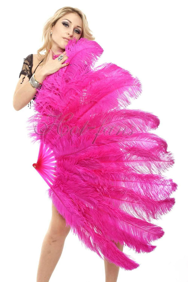 Hot pink intermediate 2 layers Ostrich Feather Fan 30"x 54" | Feathers fans